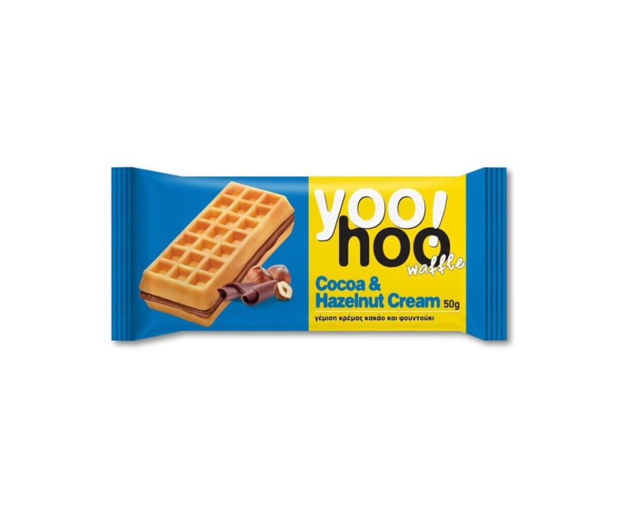 YOOHOO WAFFLE ΜΕ ΓΕΜΙΣΗ ΚΡΕΜΑΣ ΚΑΚΑΟ Κ ΦΟΥΝΤΟΥΚΙ 50GR*12TEM/KB
